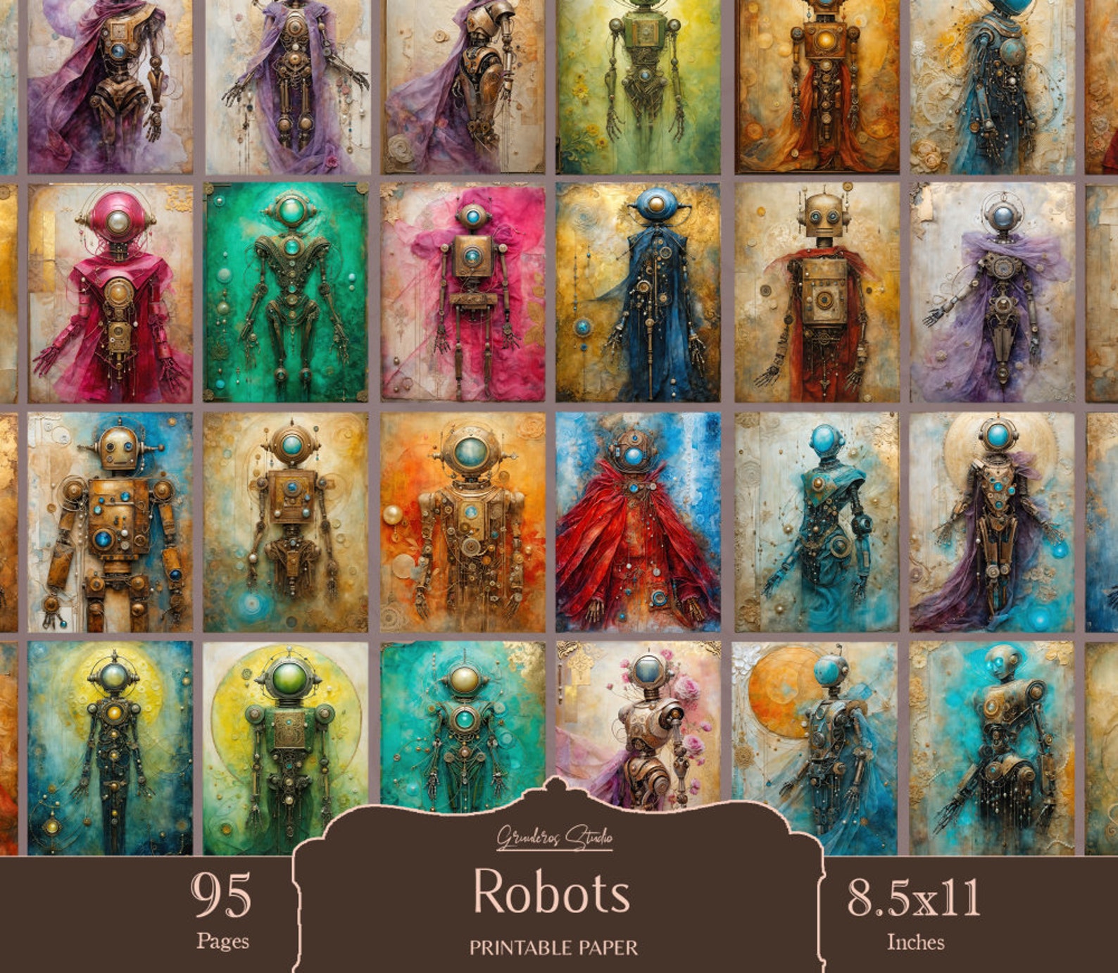 Retro Robots Junk Journal Paper, Sci-fi Journal, Steampunk, Digital ...