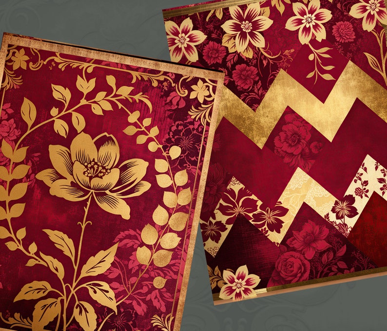 Printable Burgundy Paper, Scrapbook Pages, Embellishments, Damask ...