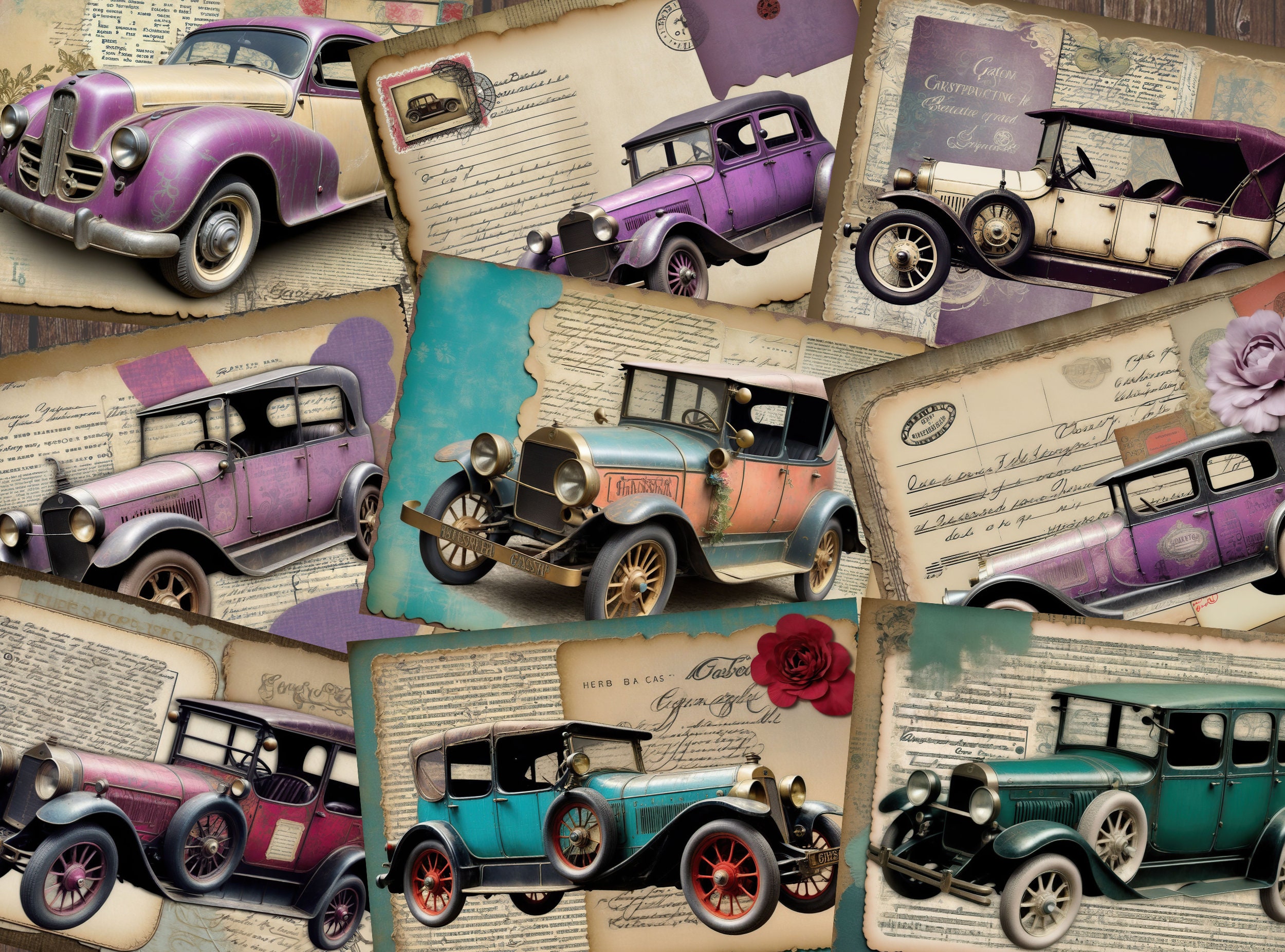 Vintage Cars Junk Journal Kit, Junk Journal Supplies, Journal ...