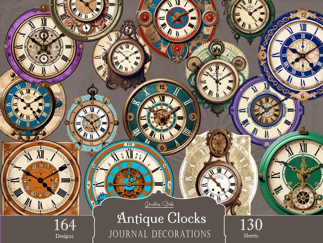 Antique Clock, A4 Printable, Vintage Clock, Face Clock, Journal Kit ...