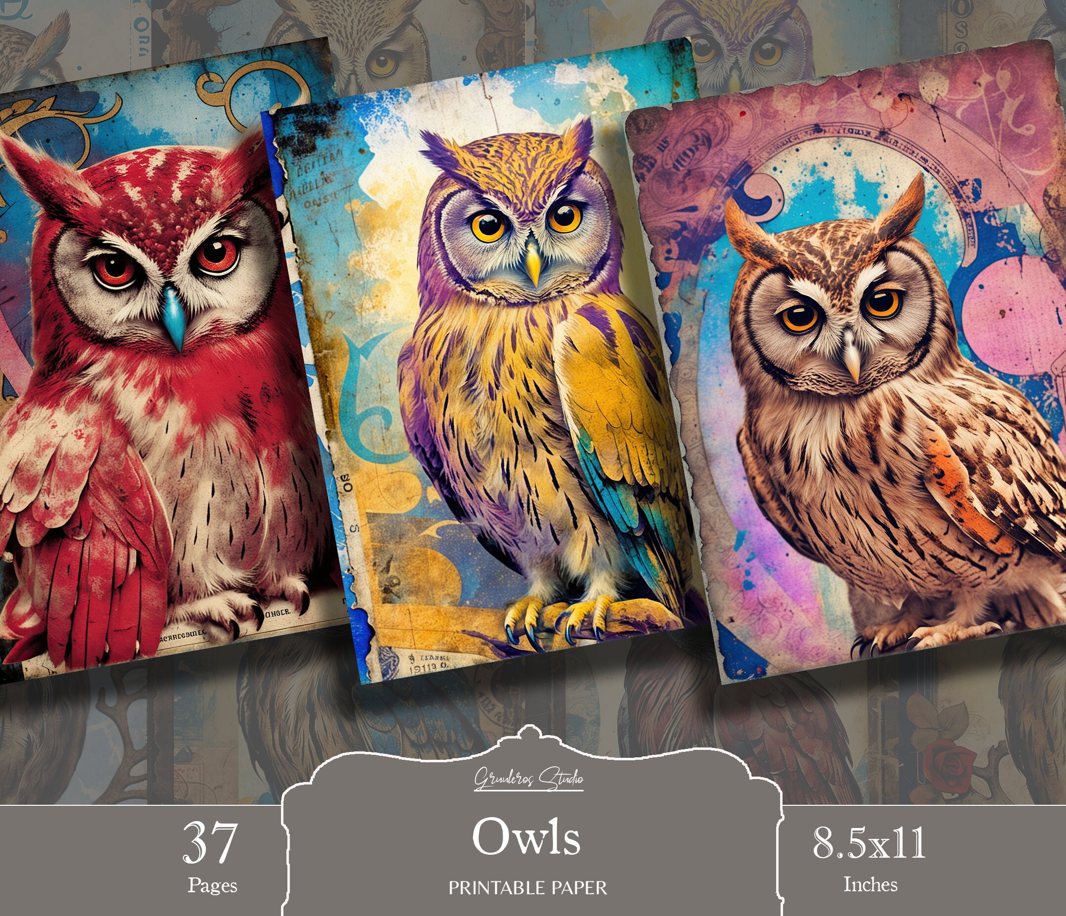 Vintage Owl Junk Journal Kit, Grunge Owl Journal Pages, Owl Junk ...