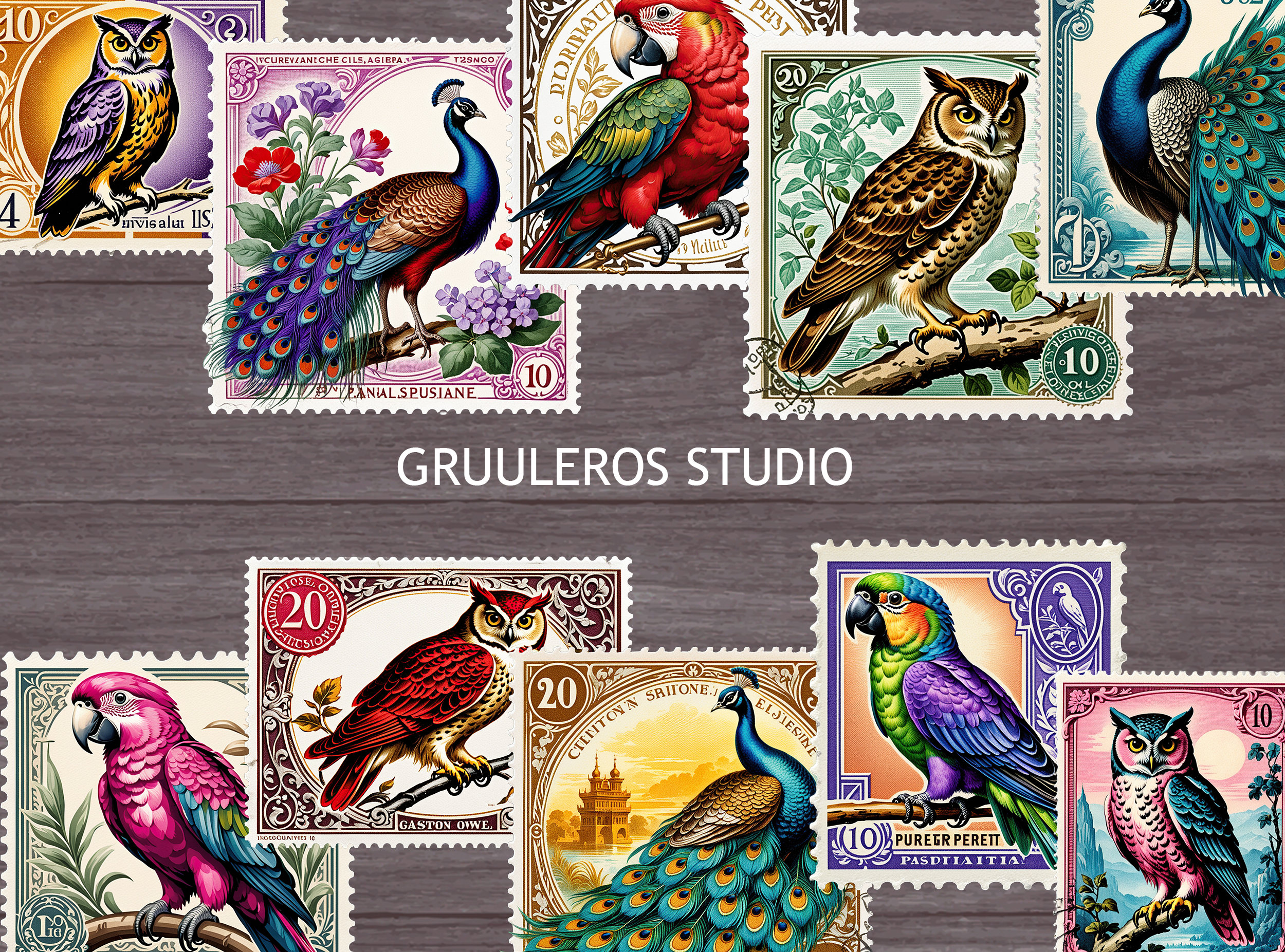 Printable Fake Stamps, Owl Stamps, Parrot Stamps, Peacock Stamps, Junk ...