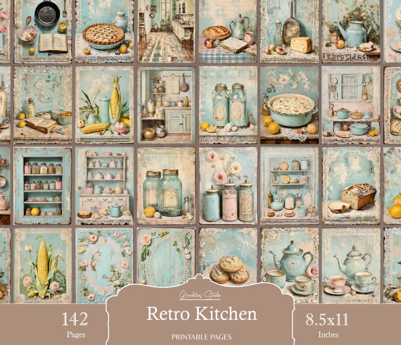 Retro Kitchen Pages, Junk Journal and Scrapbook Paper, Food Images ...