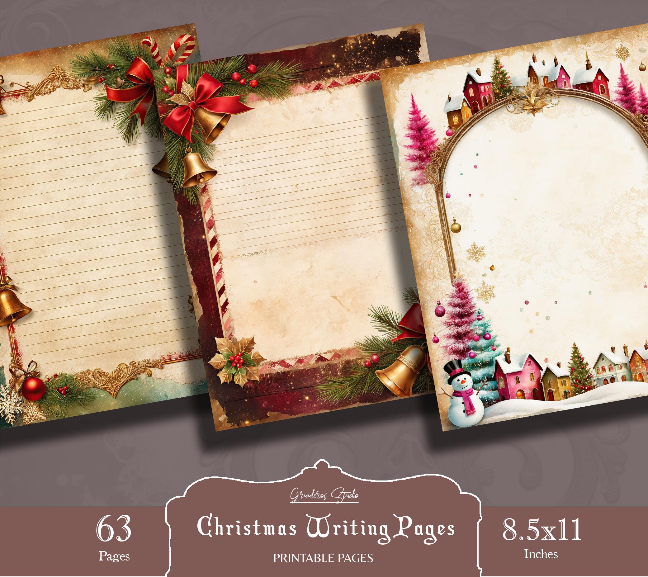 Printable Christmas Lined Papers for Junk Journal, Christmas Writing ...