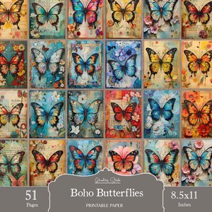 Boho Butterfly Junk Journal, Digital Papers, Vintage Butterflies ...