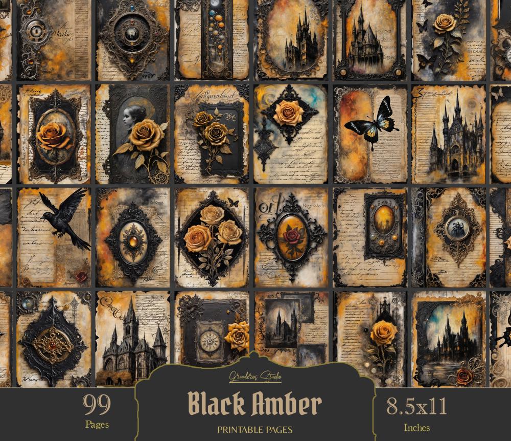 Amber Gothic Junk Journal Pages, Digital Scrapbook Paper Kit, Victorian ...