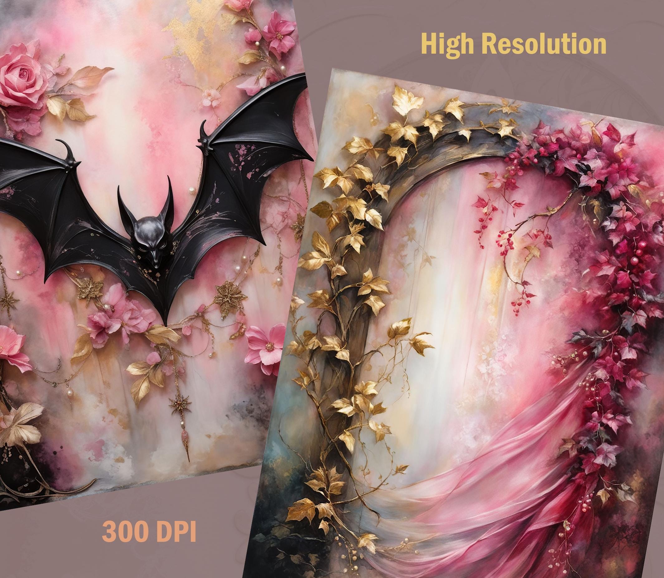 Shabby Chic Gothic Digital Paper: Black Pink Mixed Media Gothic ...