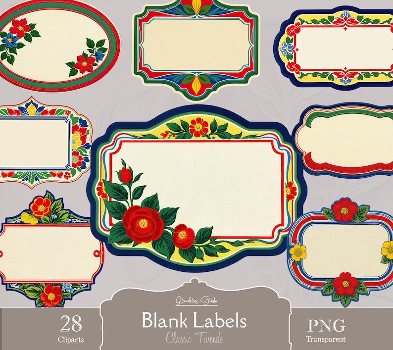 Vintage Blank Labels, Vintage Floral Labels, PNG & A4 Files, Old Labels ...