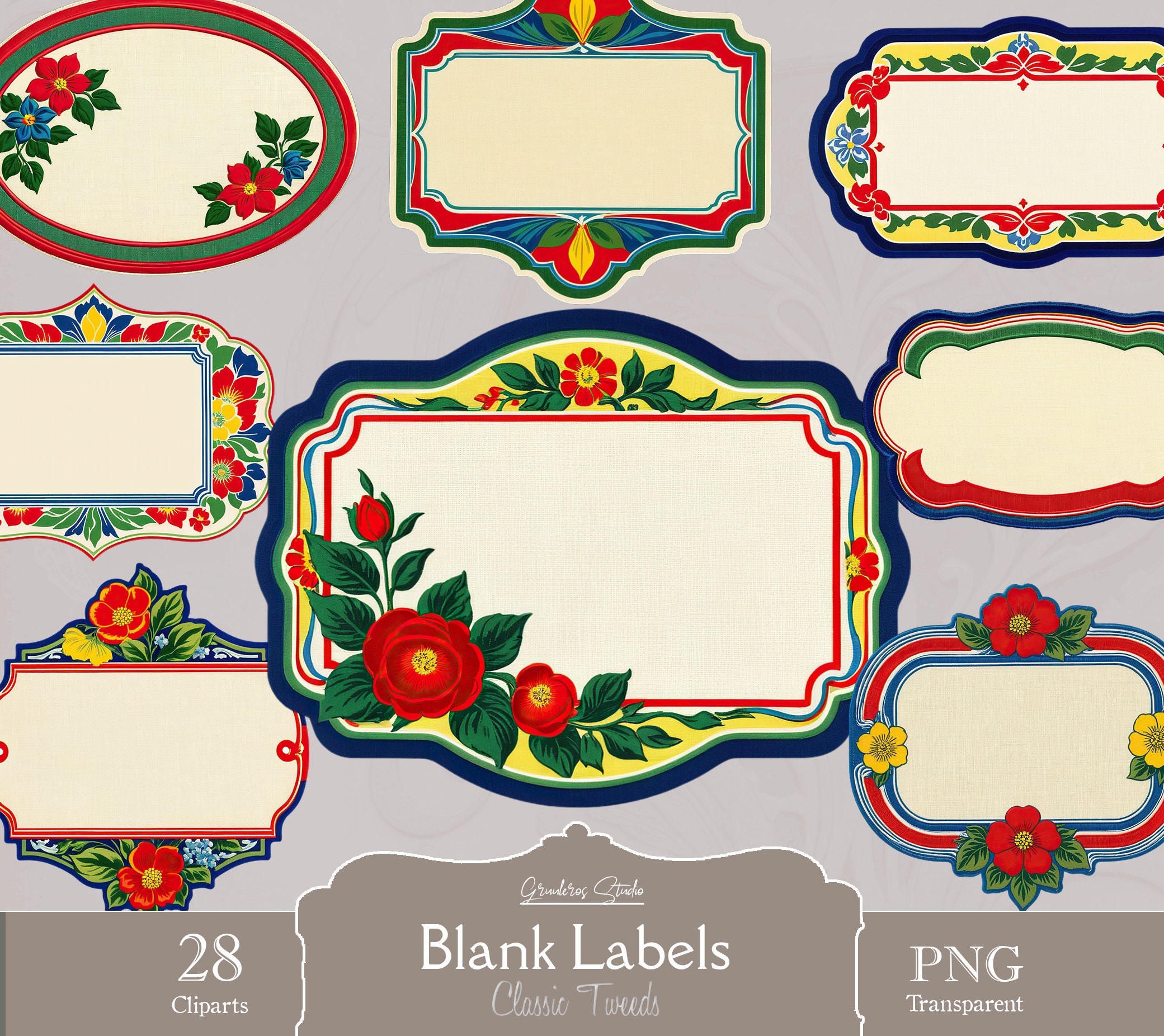 Vintage Blank Labels, Vintage Floral Labels, PNG & A4 Files, Old Labels ...