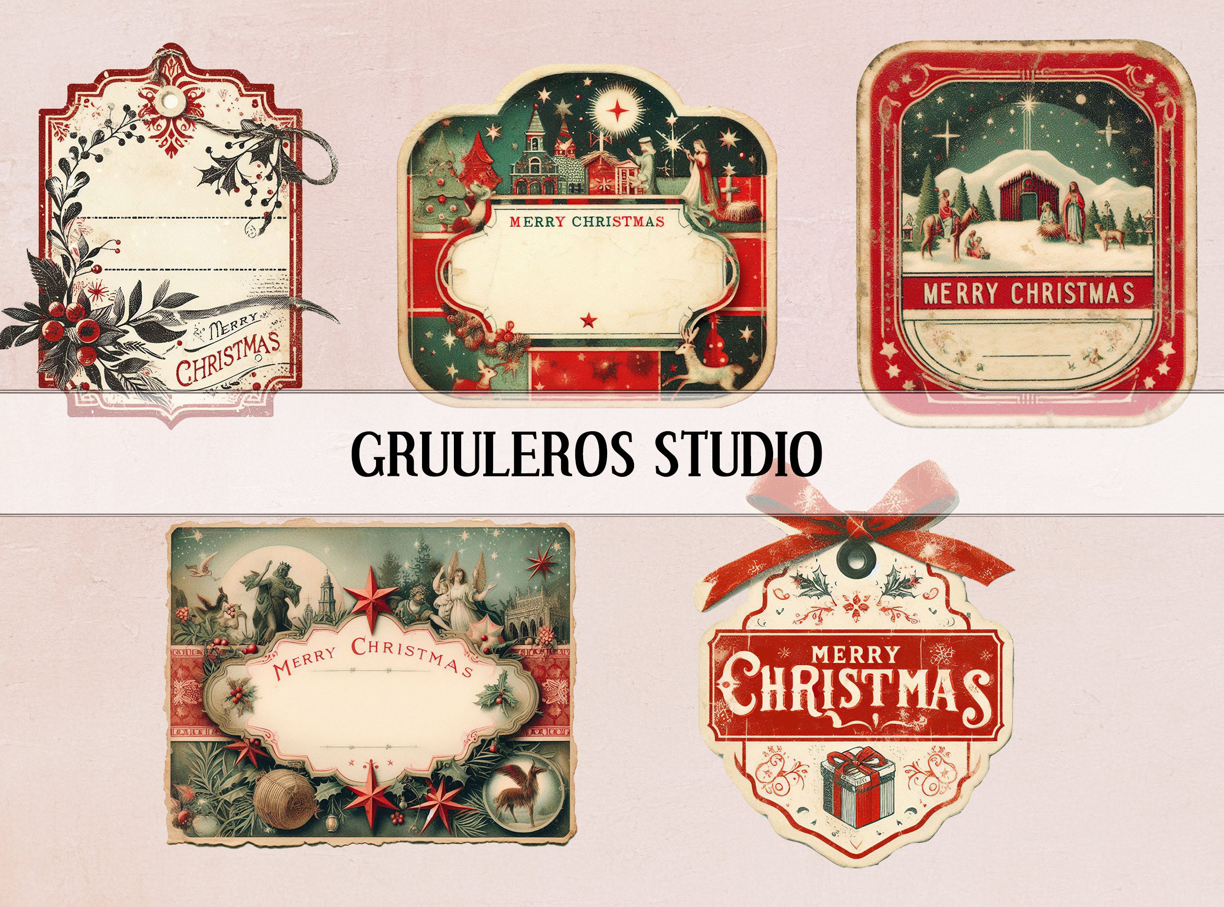 Cliparts Vintage Christmas Labels, Transparent Png, Clipart Retro Tags ...
