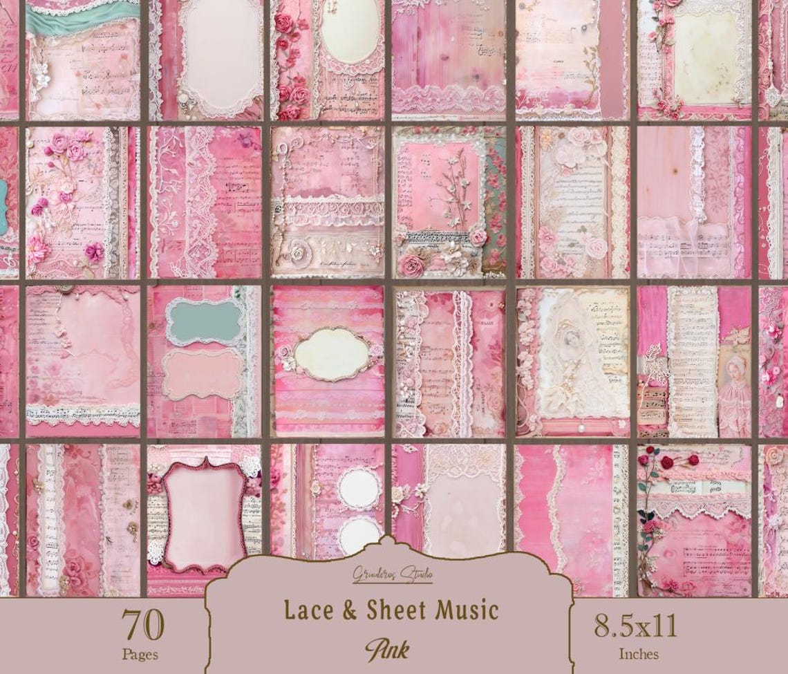 Pink Junk Journal Kit Mixed Media, Lace, Digital Papers, Pink Printable ...