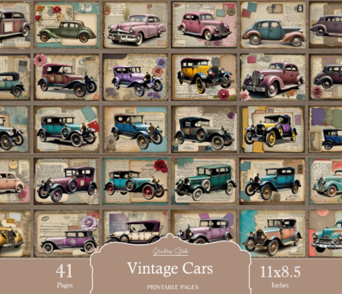 Vintage Cars Junk Journal Kit, Junk Journal Supplies, Journal ...