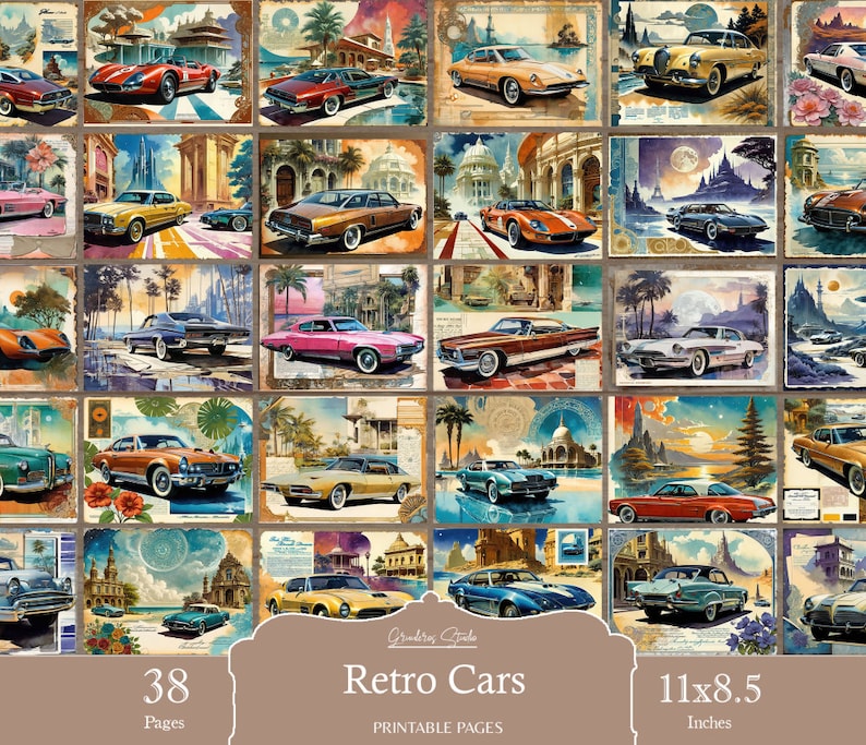 Classic Cars Journal Kit, Retro Cars, Vintage Cars Junk Journal ...
