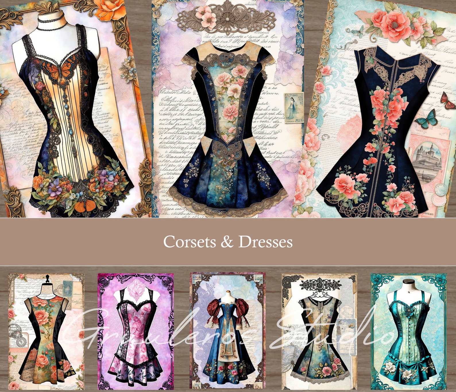 Vintage Dress Journal Pages, Printable Dresses, Lace, Ephemera ...
