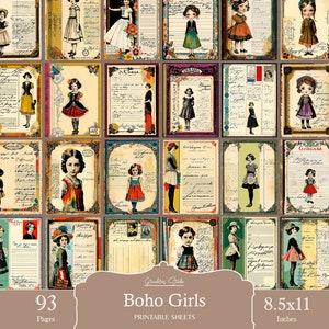 Boho Girl Journal Papers, Printable Sheets, Whimsical Boho, Lined Paper ...