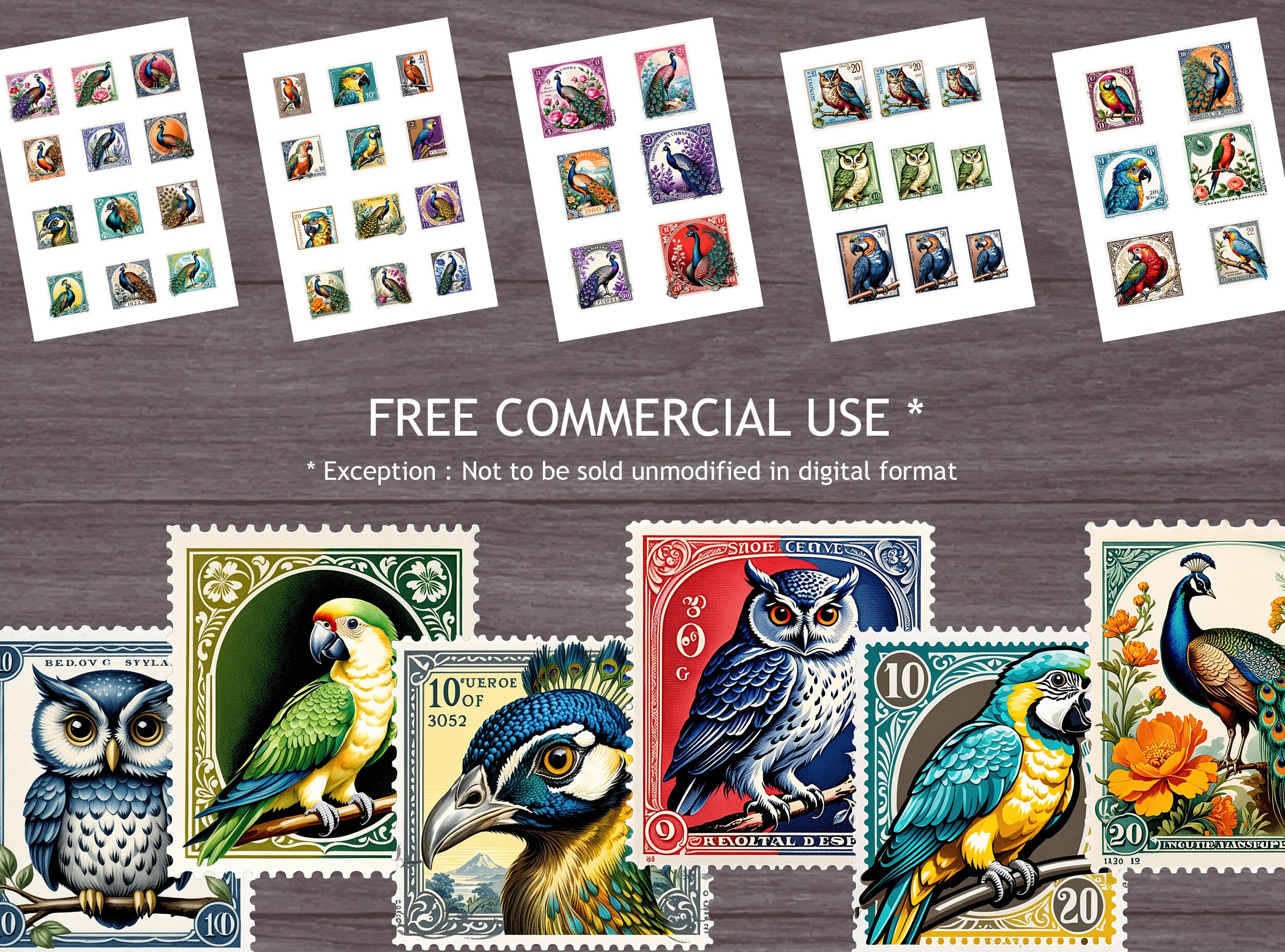 Printable Fake Stamps, Owl Stamps, Parrot Stamps, Peacock Stamps, Junk ...