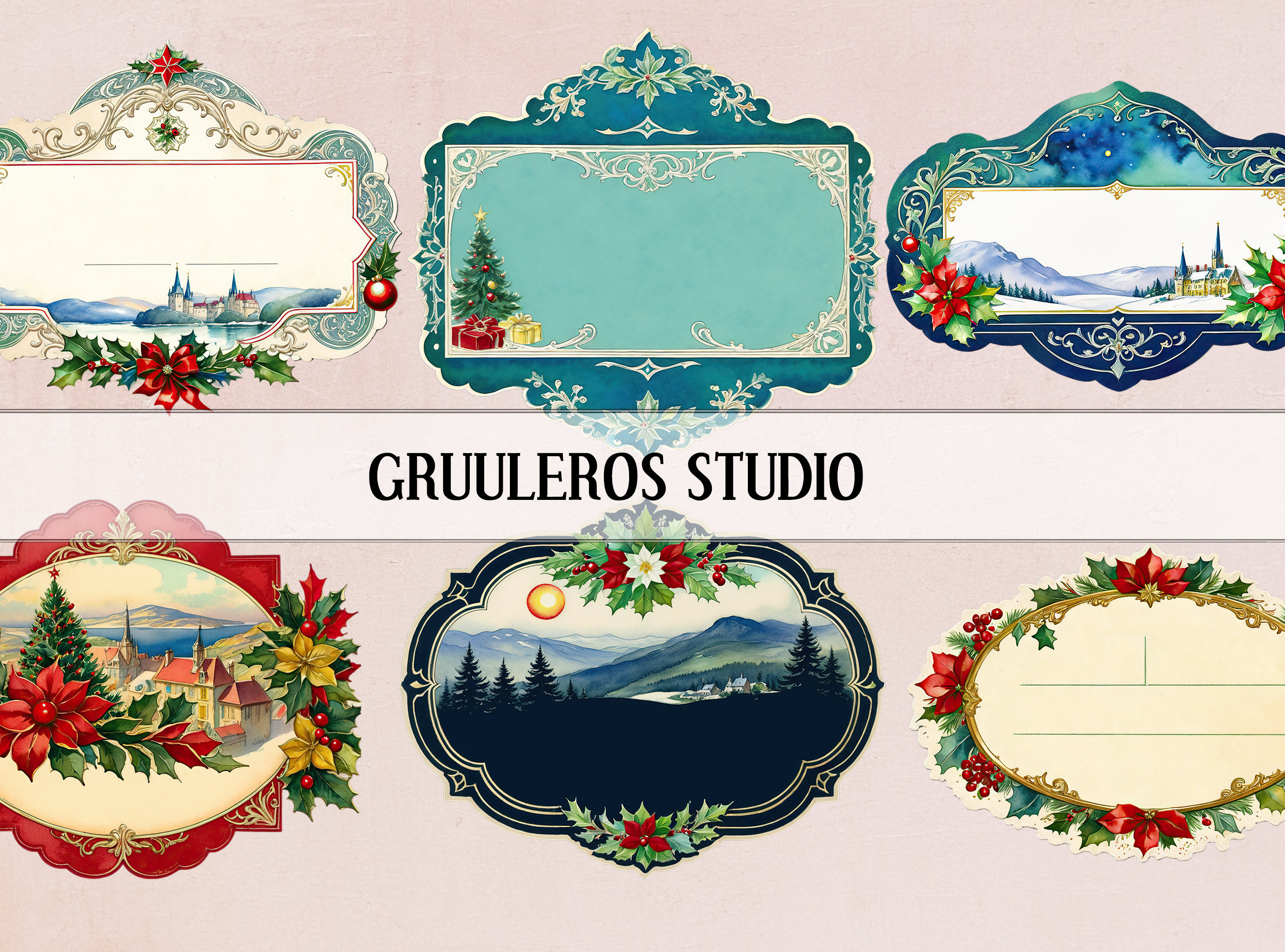 Christmas Labels Clipart, Bonus A4 Sheets, Christmas PNG, Blank Gift ...