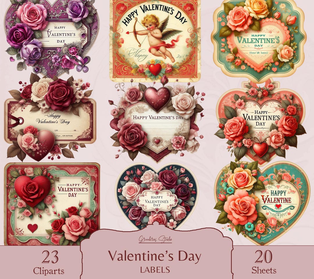 Valentine's Day Vintage Labels, Png Transparent, Printable Sticker ...