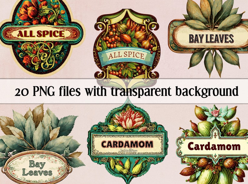 Printable Spice Labels, Herb Labels, Seasoning Labels, Vintage Tags for ...