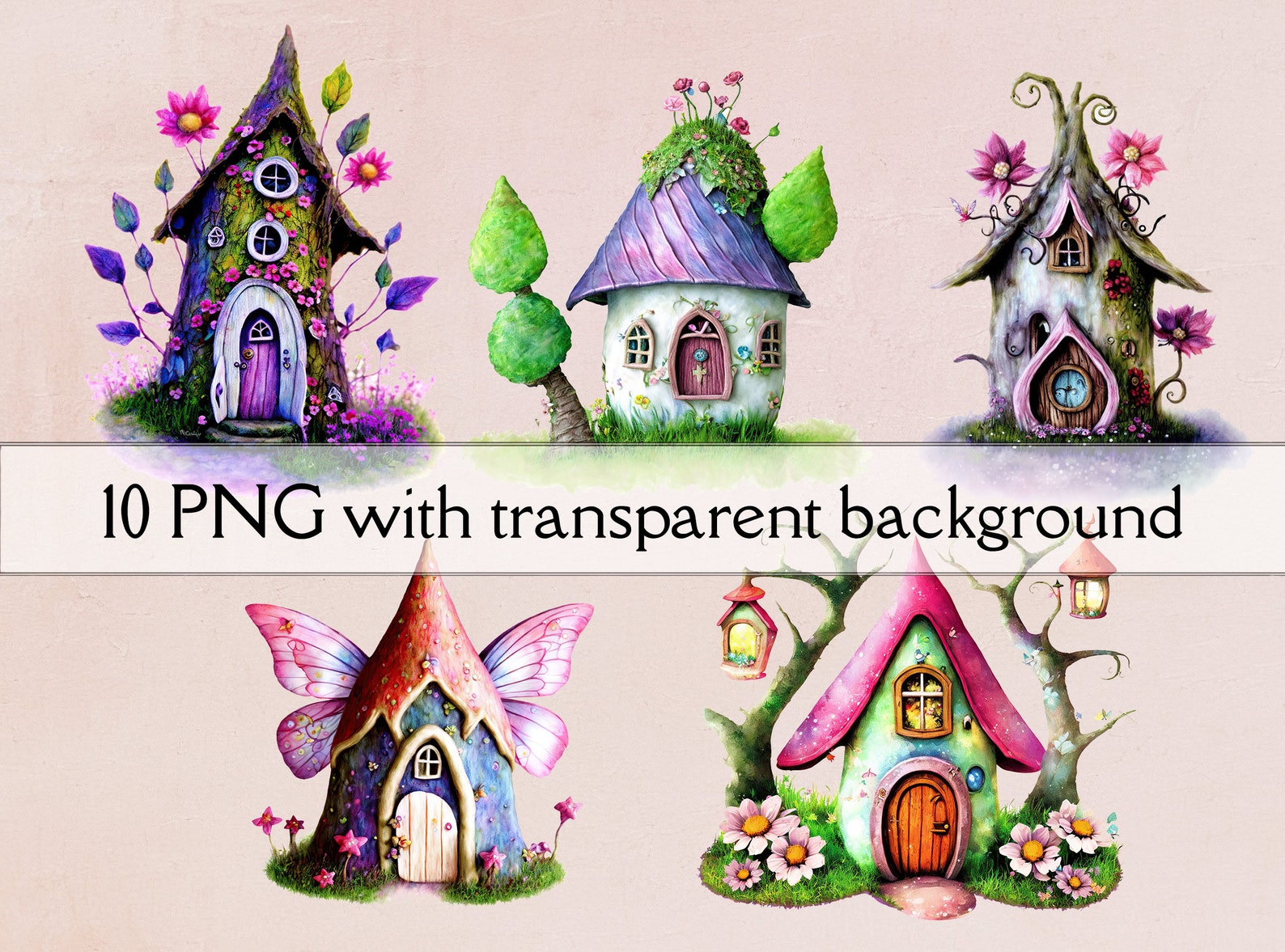 10 Fairy House Clipart, High Quality PNG, Digital Paper Craft, Clipart ...