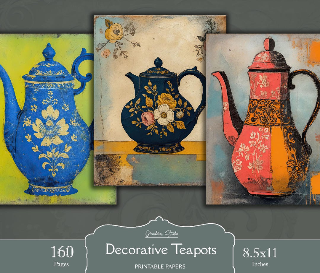 Boho Grunge Floral Teapot Junk Journal Kit, Tea Themed Printable ...