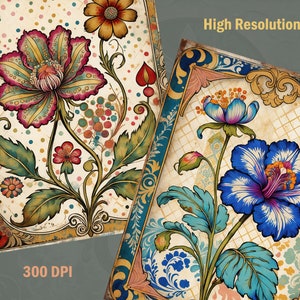 Decorative Flowers, Journal Pages, Art Nouveau Florals Digital Paper ...