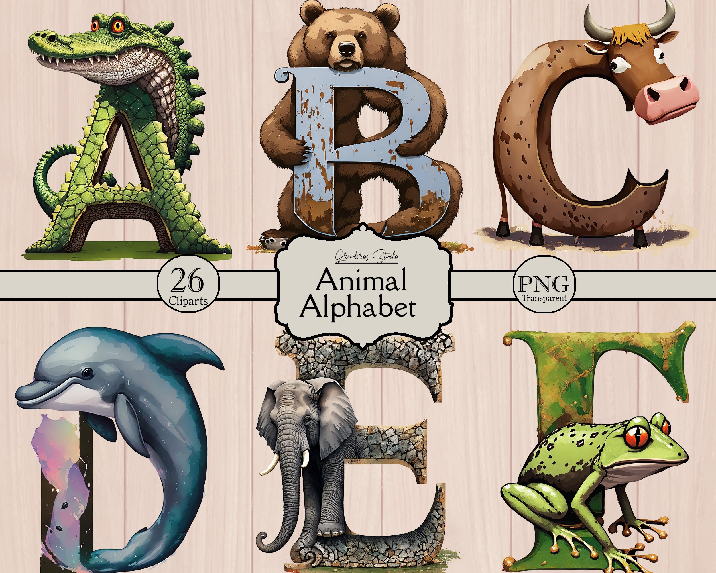 Cute Animal Alphabet Clipart Bundle Transparent PNG, Bundle Clipart ...