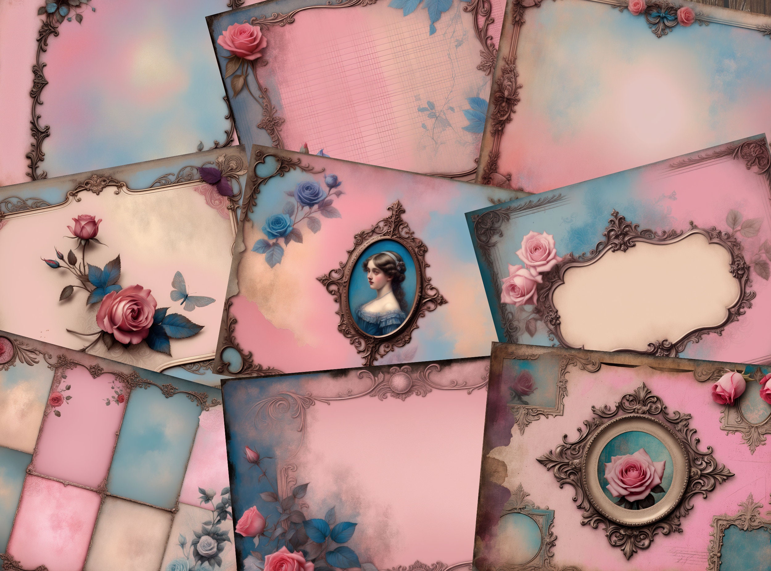 Pink Victorian, Printable Papers, Pink Antique Papers, Digital Download ...