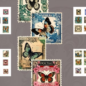 Fake Stamps, Digital Butterfly Stamps, Junk Journal, Ephemera ...