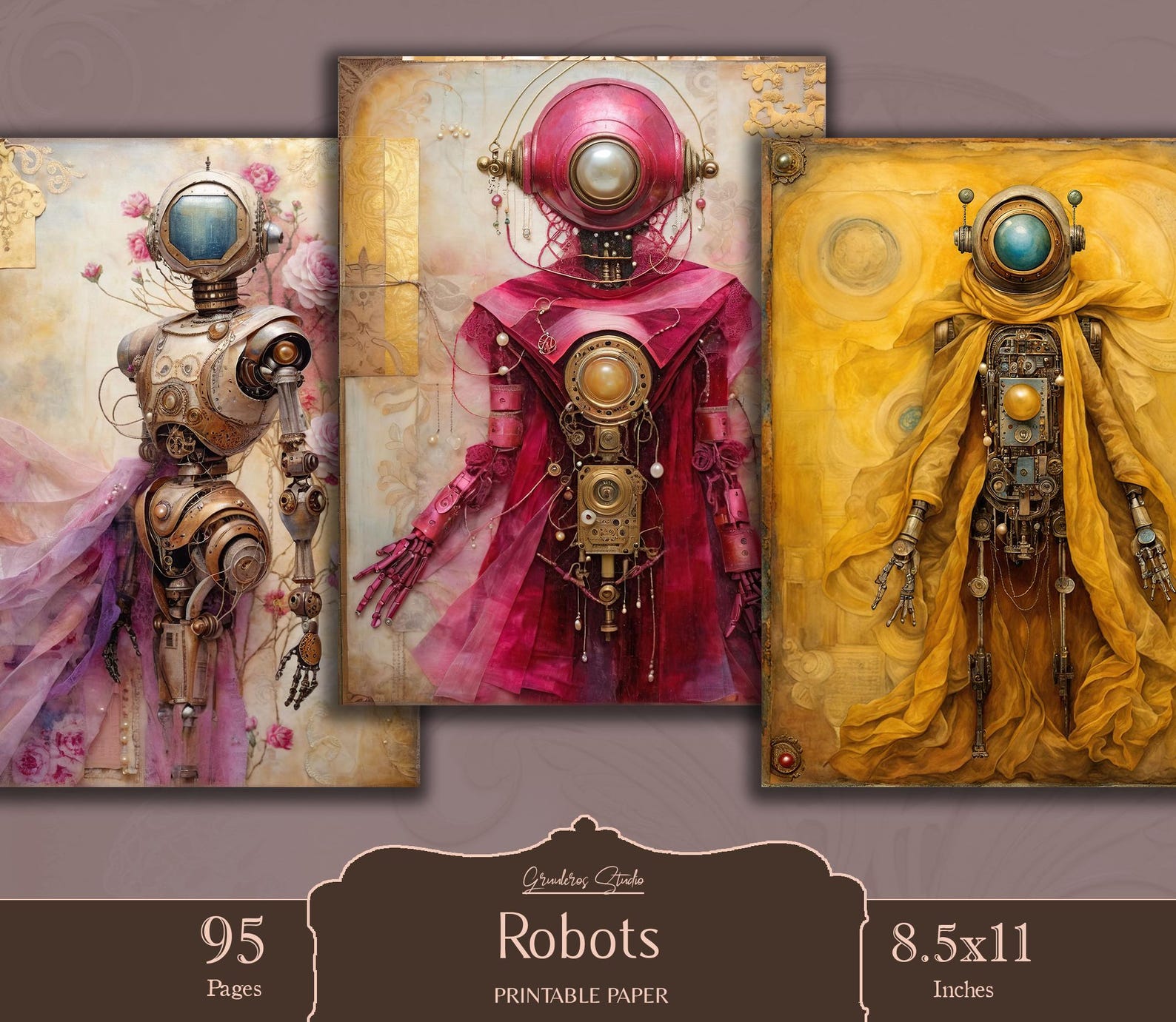 Retro Robots Junk Journal Paper, Sci-fi Journal, Steampunk, Digital ...