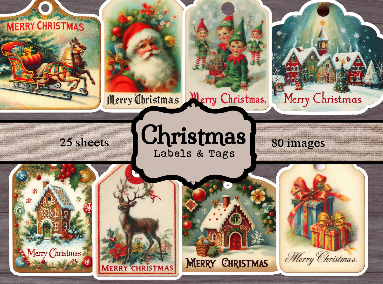 Christmas Labels With Text Labels and Tags Vintage - Etsy