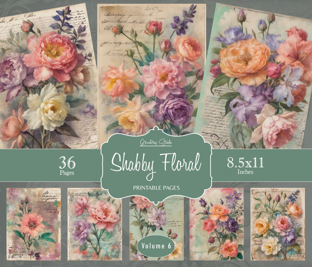 Floral Digital Paper for Scrapbook Collage Sheet Shabby Chic ...