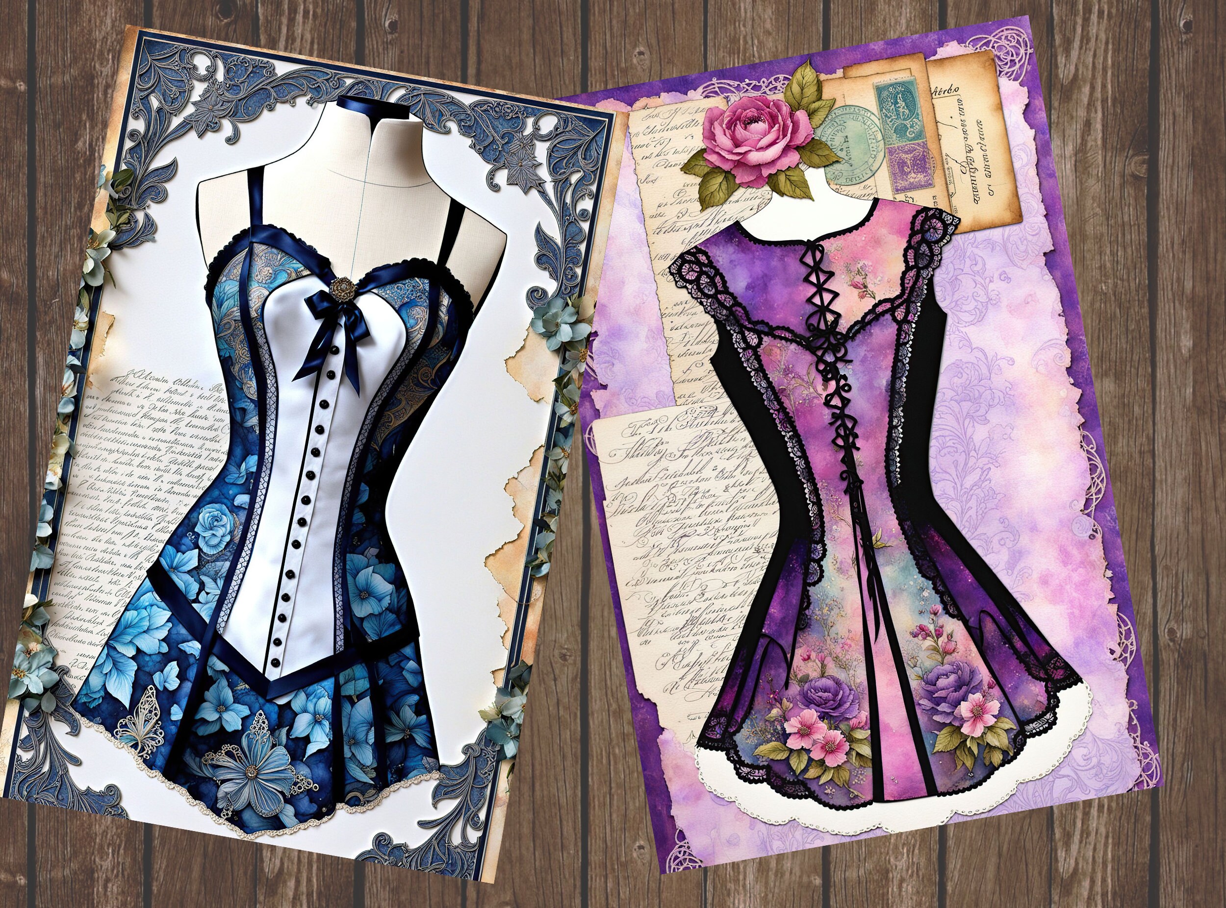 Vintage Dress Journal Pages, Printable Dresses, Lace, Ephemera ...