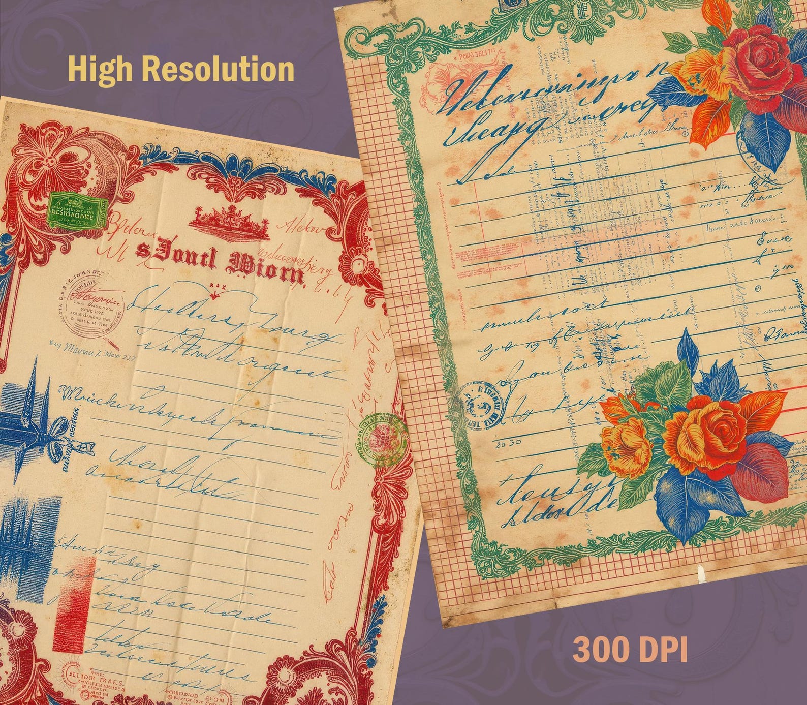 Victorian Script Digital Papers, Vintage Handwritten Style Ephemera ...