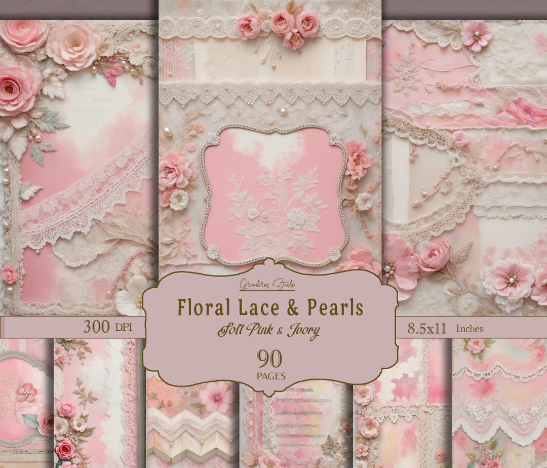 Pink Lace Journal Papers, Shabby Chic, Digital Collage Sheets, Soft ...