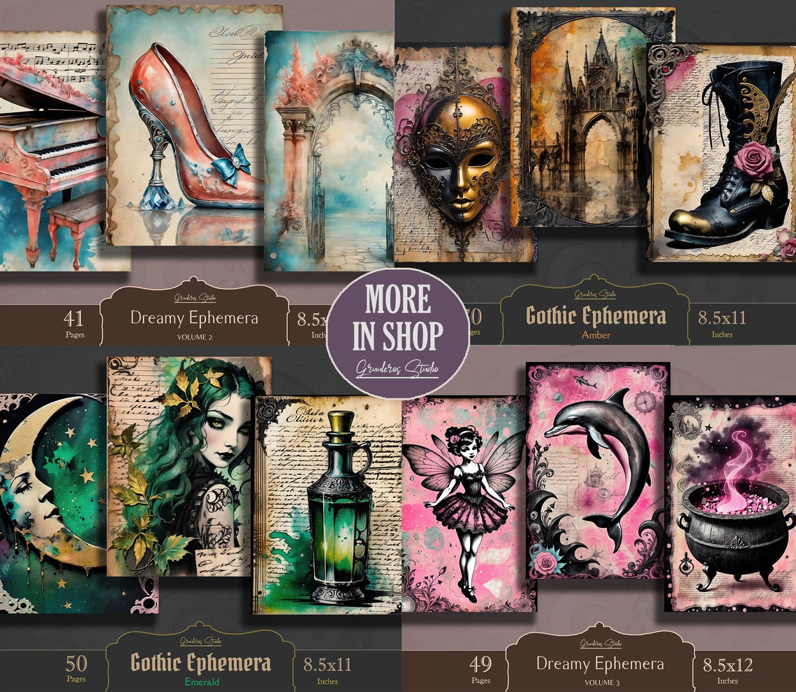 Pink Gothic, Junk Journal Pages, Blue Gothic, Printable Pages, Collage ...