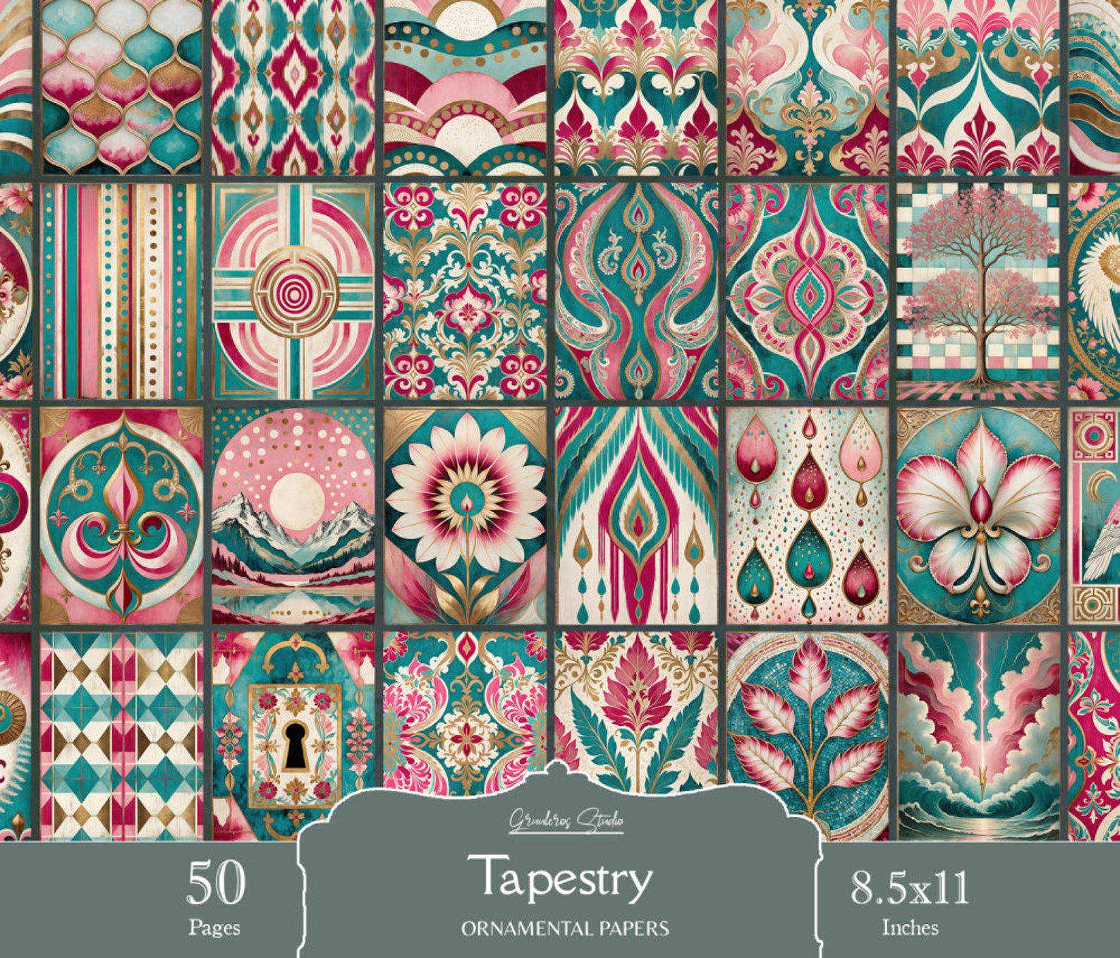 Printable Green Paper, Ornamental, Texture Theme, Journal Embellishment ...