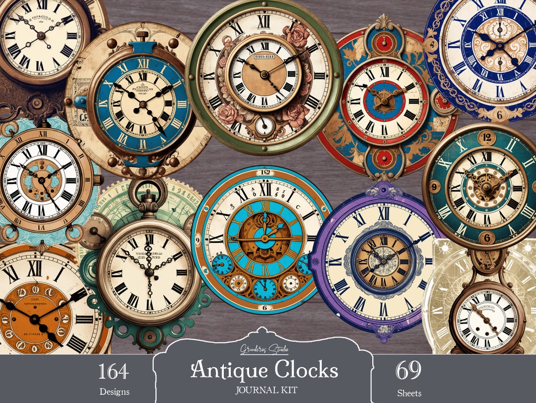 Antique Clock, A4 Printable, Vintage Clock, Face Clock, Journal Kit ...
