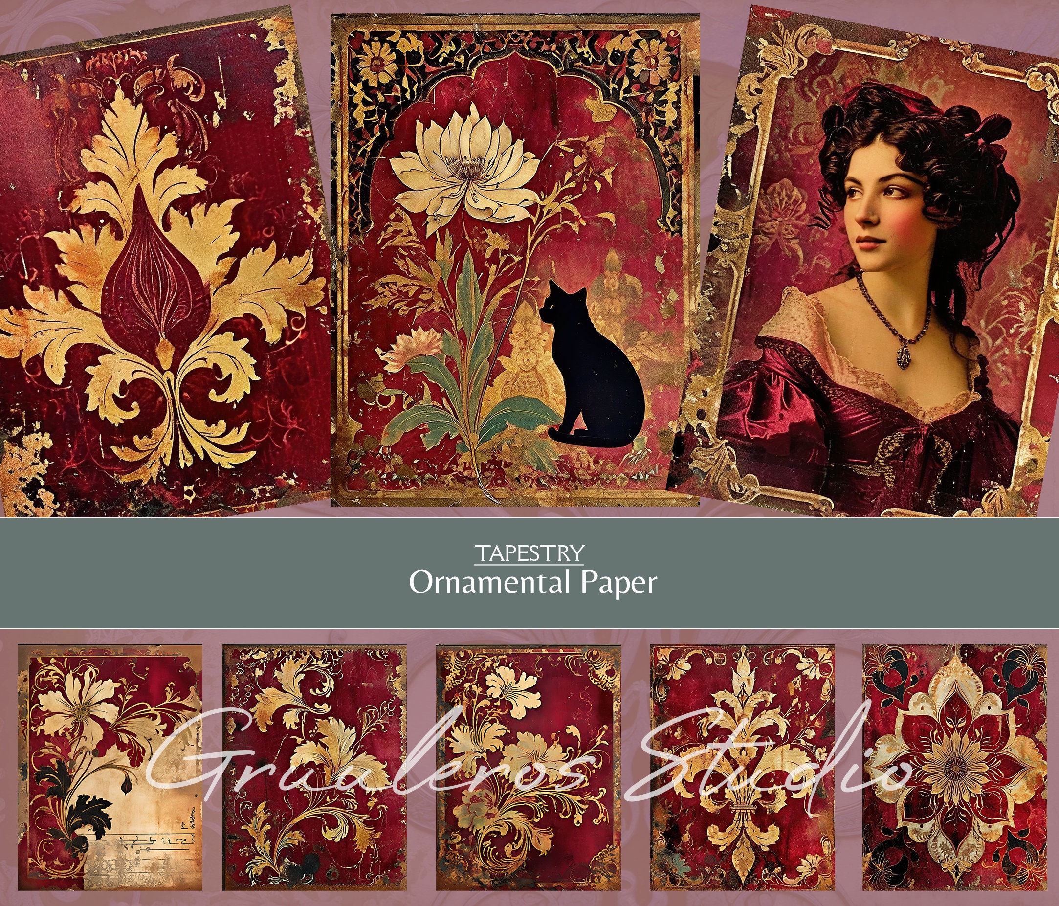 Printable Burgundy Paper, Scrapbook Pages, Embellishments, Damask ...