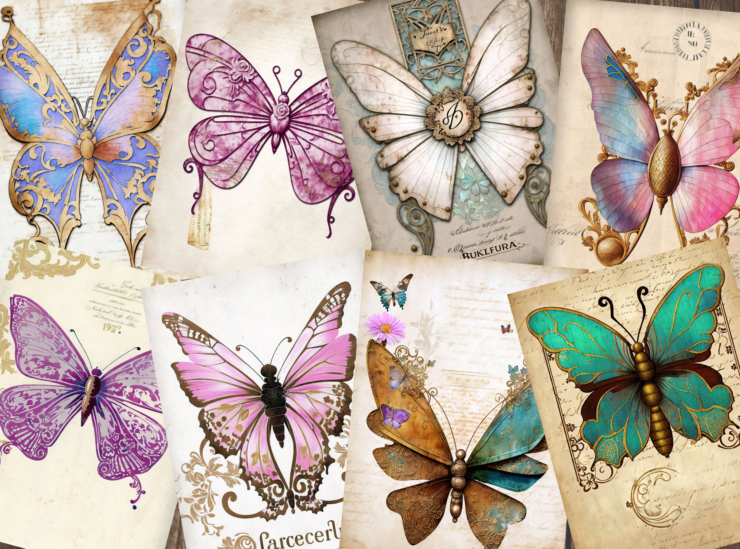 Victorian Butterfly Junk Journal Kit, Vintage Journal Papers, Royal ...