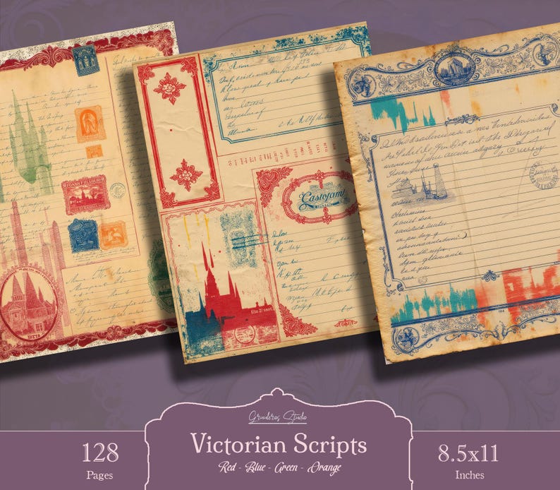 Victorian Script Digital Papers, Vintage Handwritten Style Ephemera ...