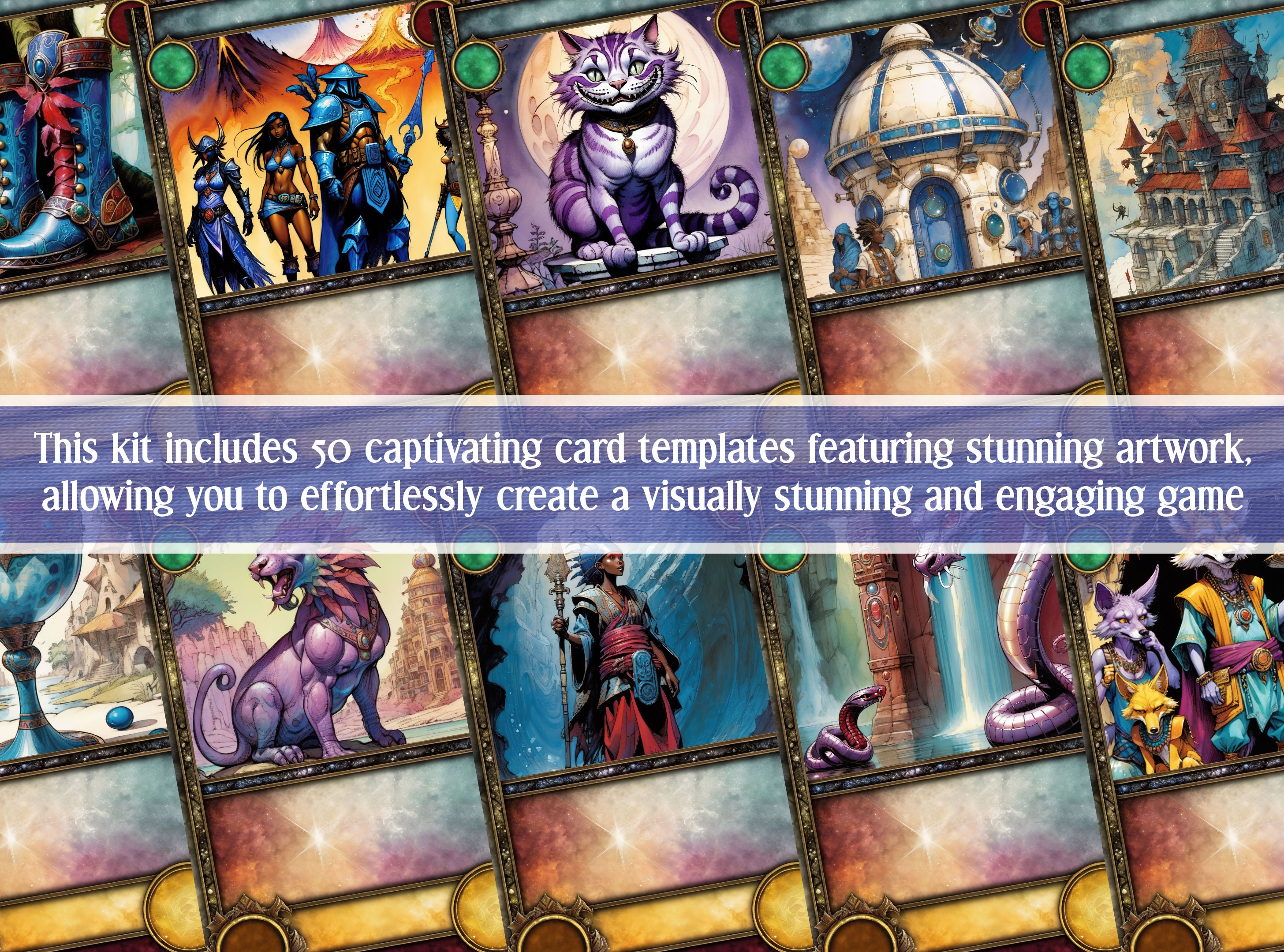 DIY Card Game, 50 Fantasy Card Game Templates, Board Game Assets, TCG ...