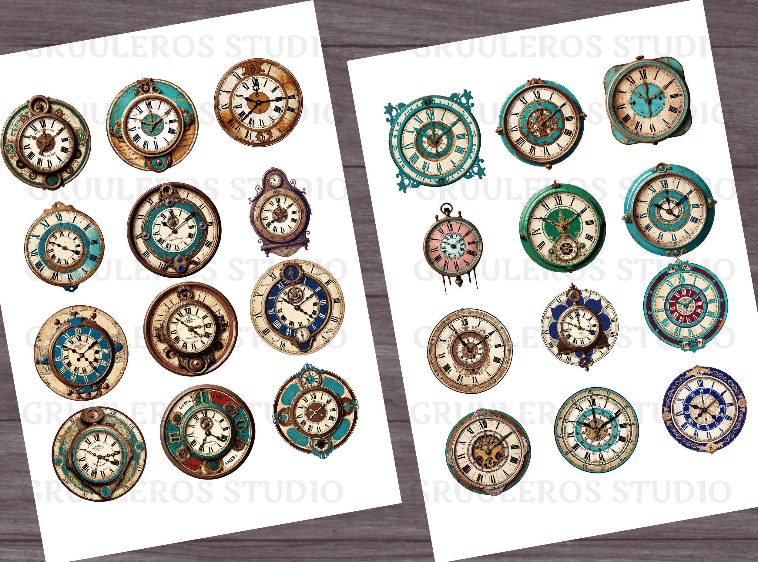Antique Clock, A4 Printable, Vintage Clock, Face Clock, Journal Kit ...