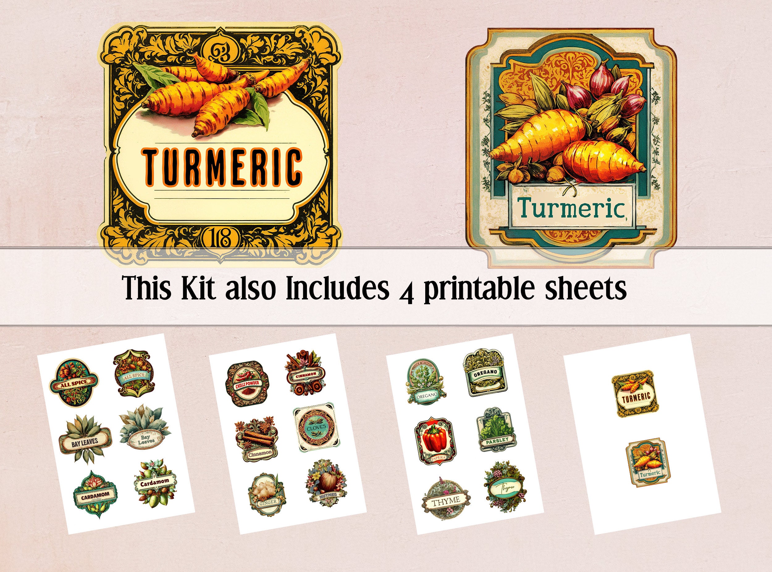 Printable Spice Labels, Herb Labels, Seasoning Labels, Vintage Tags for ...