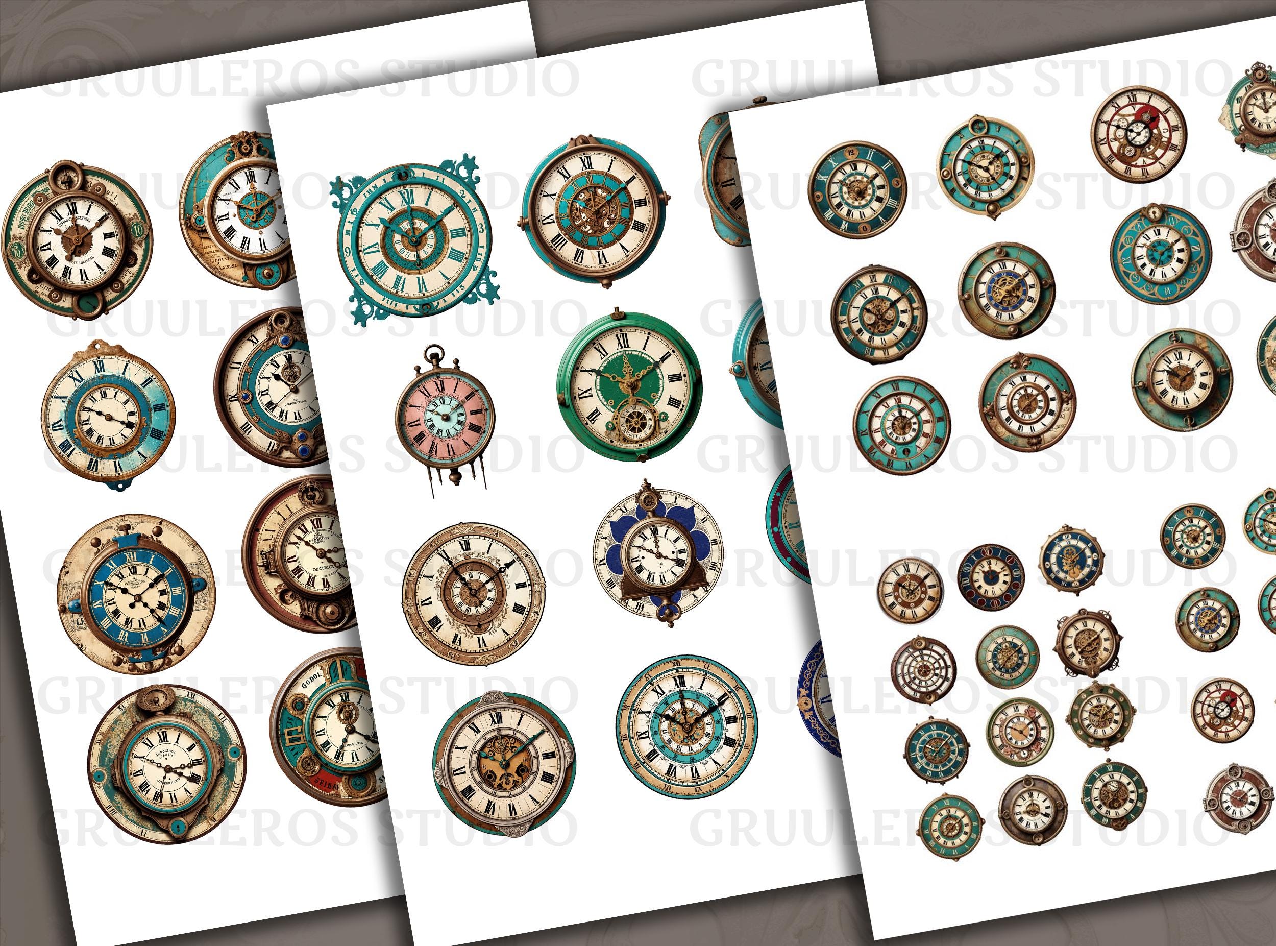Antique Clock, A4 Printable, Vintage Clock, Face Clock, Journal Kit ...