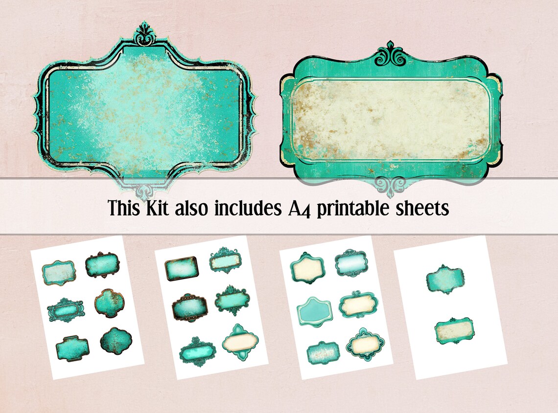 Printable Blank Labels, Cliparts, Turquoise Labels Old Frame Tags for ...
