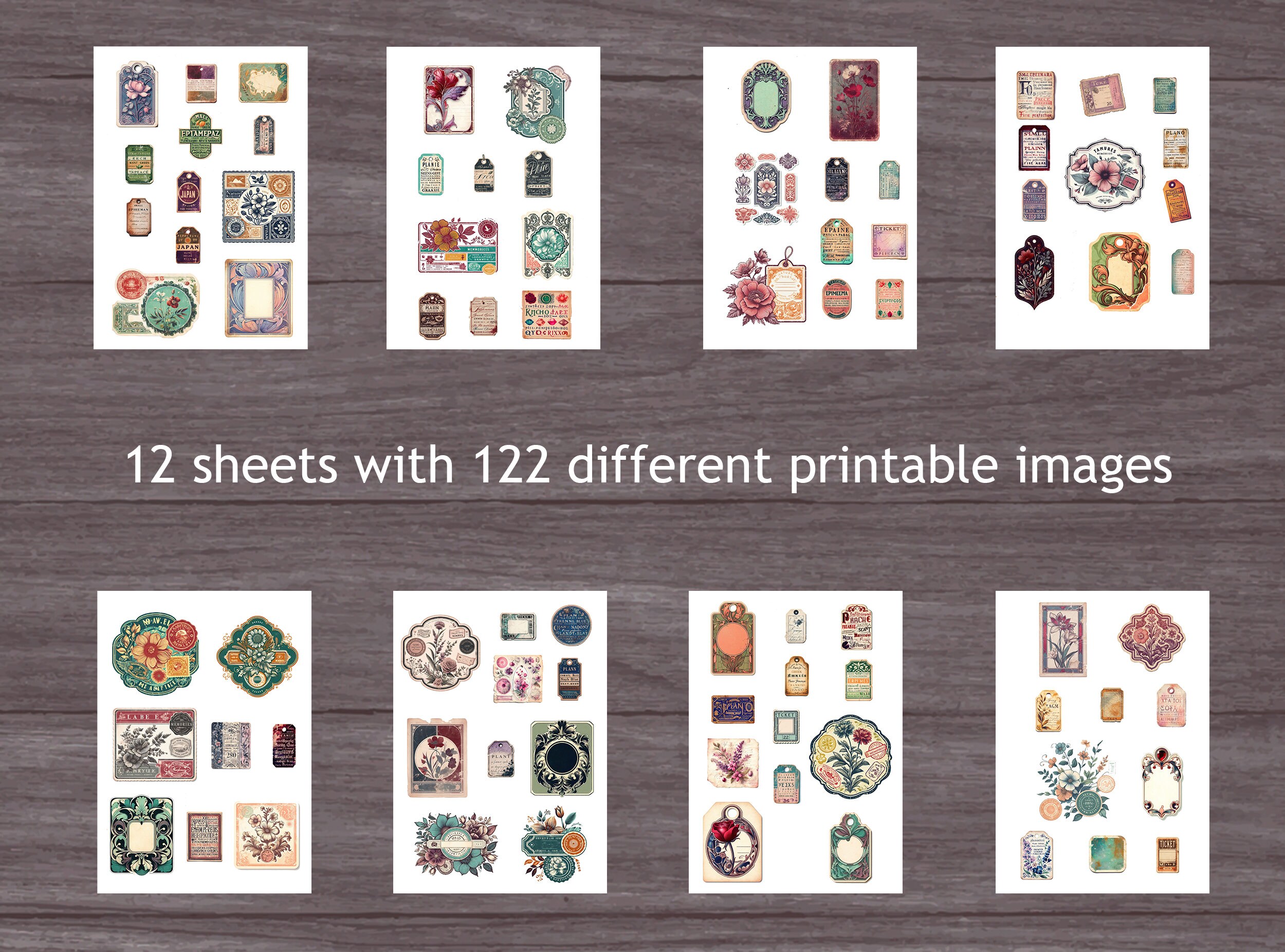 Vintage Labels Tags Digital Junk Journal Kit, Printables, Art Journal ...