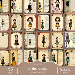 Boho Girl Journal Papers, Printable Sheets, Whimsical Boho, Lined Paper ...
