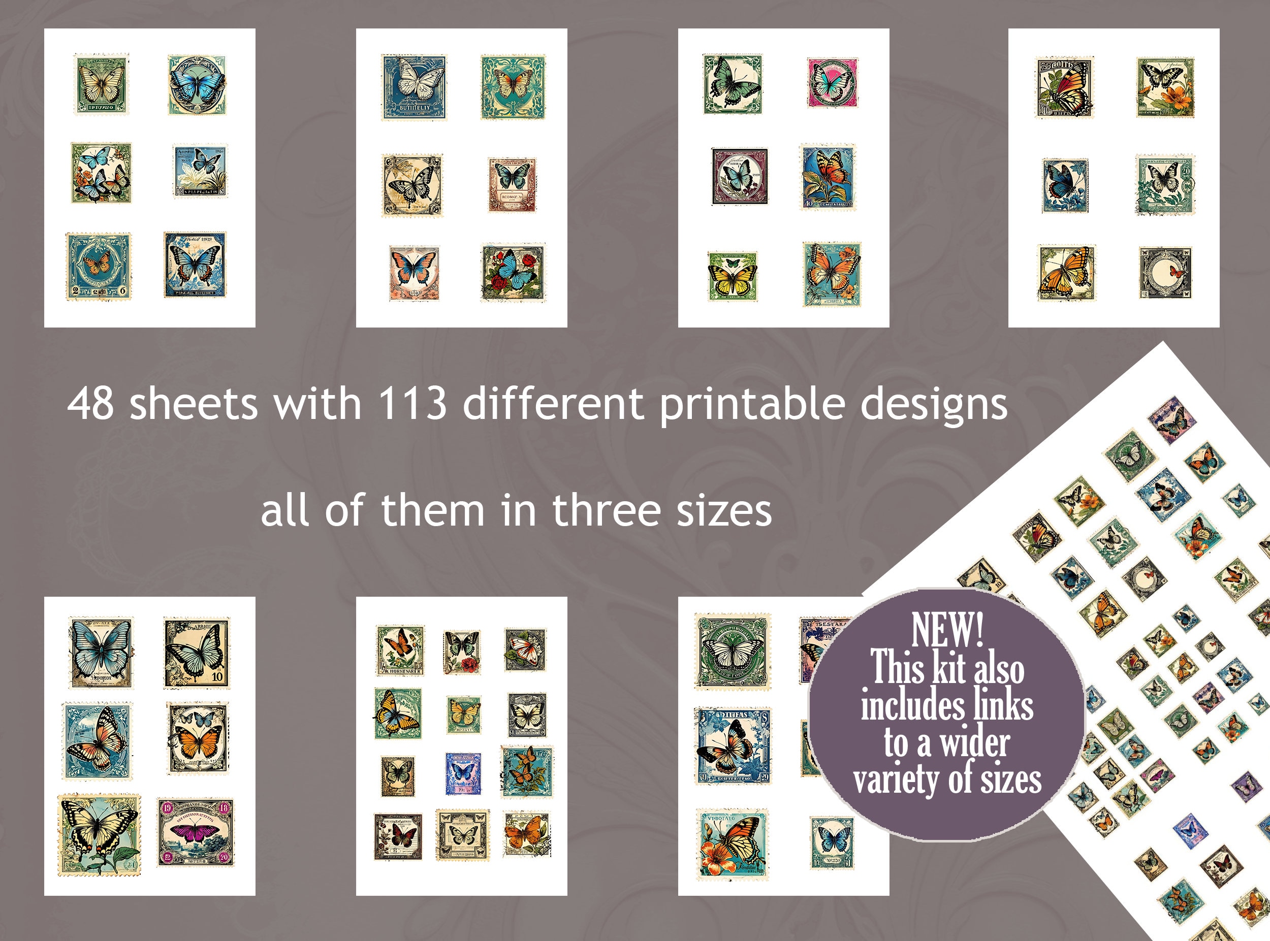 Fake Stamps, Digital Butterfly Stamps, Junk Journal, Ephemera ...