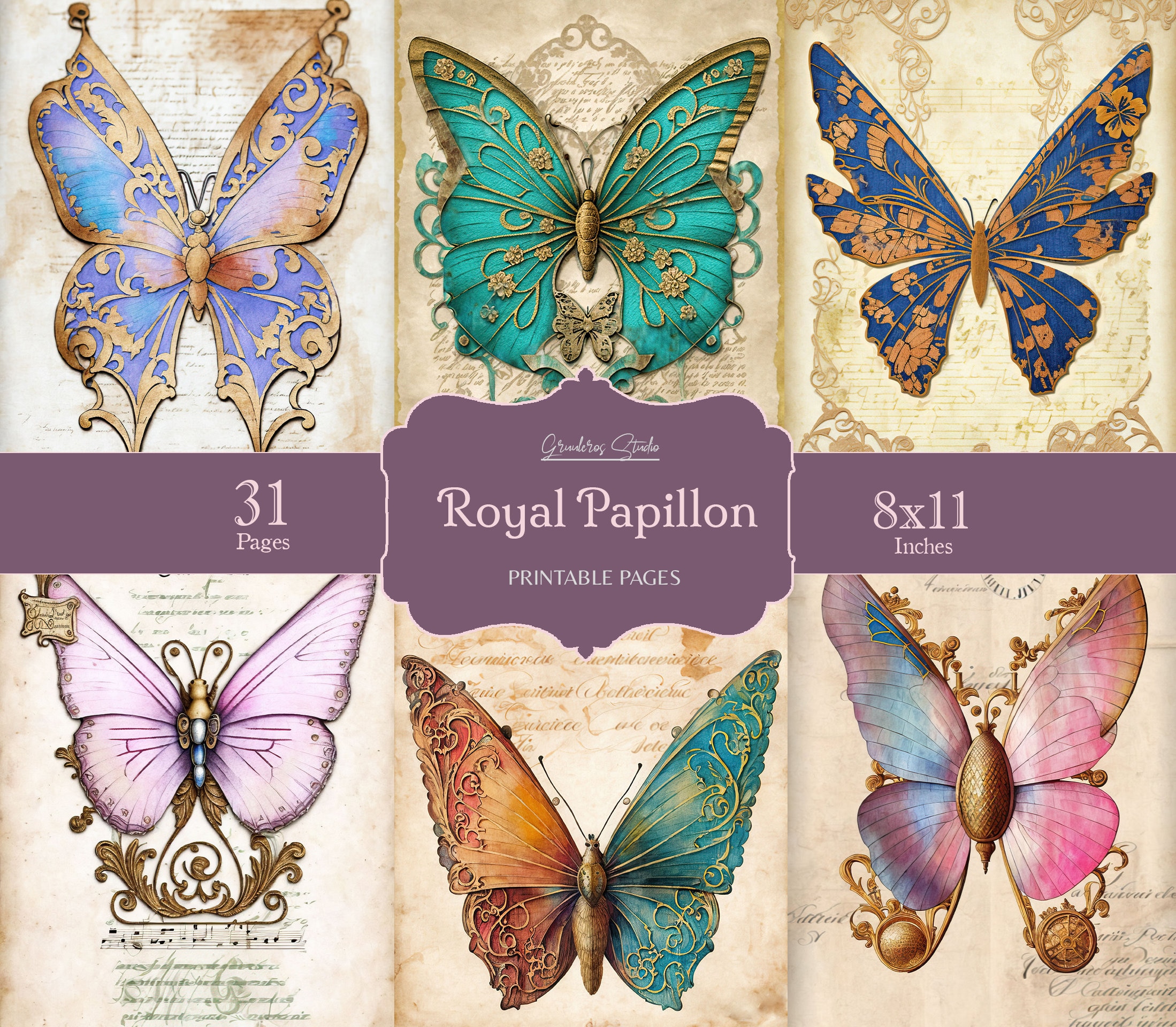 Victorian Butterfly Junk Journal Kit, Vintage Journal Papers, Royal ...